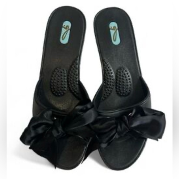 OKA b. | Shoes | New Oka B Oka Bee Black Slide On Sandals With Bow Flip ...